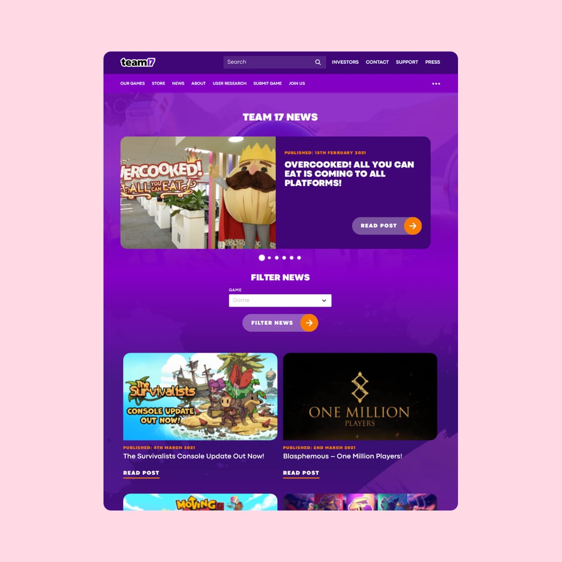 Team17 | Case Study | Framework DesignTeam17 Game Studio Website | Framework – Game Web Design ...